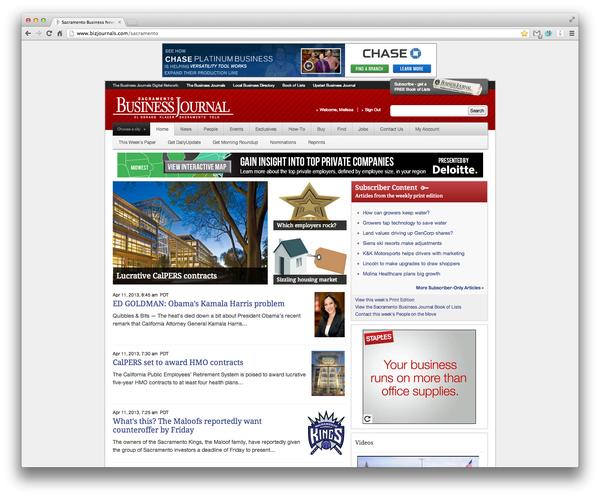 Sacramento biz journal launches new home page - Talking Biz News